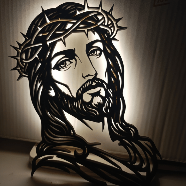 Jesus with Crown of Thorns Silhouette Door Backlit Decor - Prints Malta